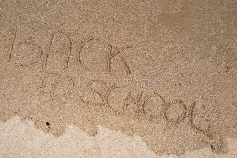 Back To School Sign on the Beach Sand Stock Photo - Image of study ...