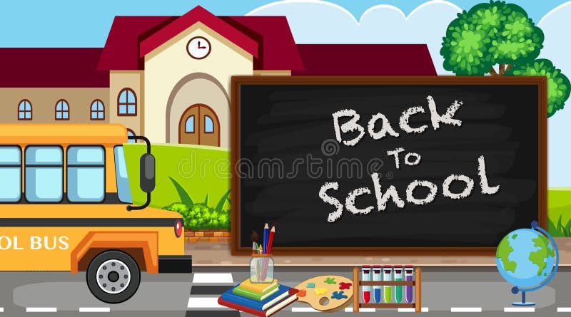 Back To School Sign at the School Building Stock Illustration ...
