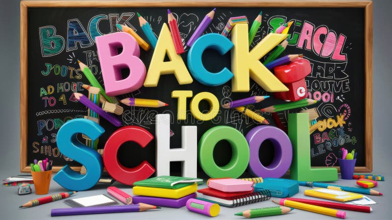 A Back To School Sign with Pencils and Crayons on a Blackboard, AI ...