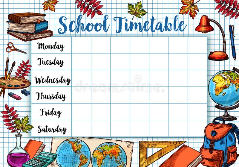 Back To School Sketch Vector Timetable Schedule Stock Vector ...