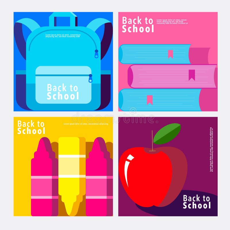 Back To School, Square Template Banner, Concept Vector Illustration ...