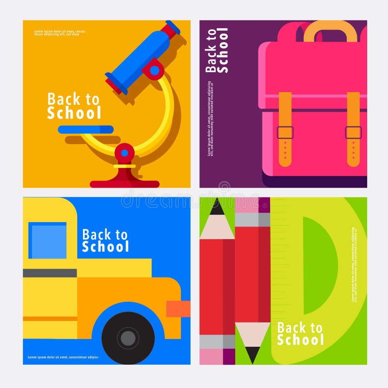 Back To School, Square Template Banner, Concept Vector Illustration ...