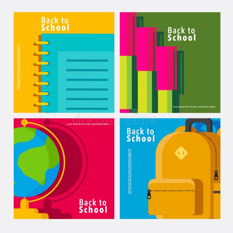 Back To School, Square Template Banner, Concept Vector Illustration ...