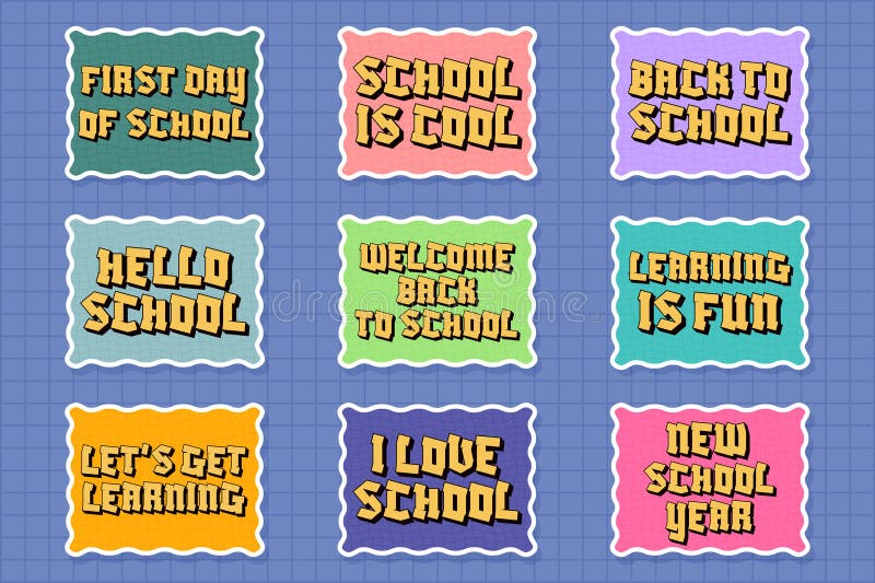 Back To School Stickers with Motivational Phrases Flat Vector ...