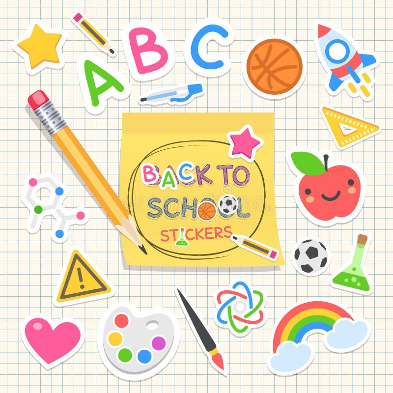 Back To School Stickers Set Stock Vector - Illustration of stationery ...