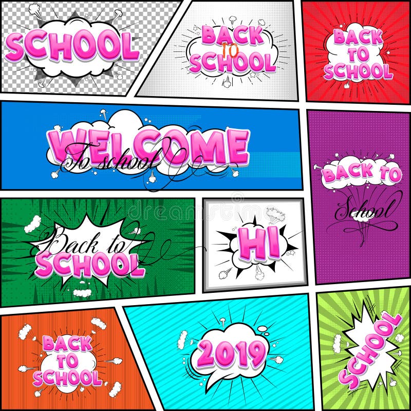 Back To School - Stickers in the Style of Comics Pop Art Stock ...