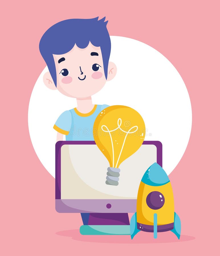 Back To School, Student Boy Computer Rocket Creativity Elementary ...