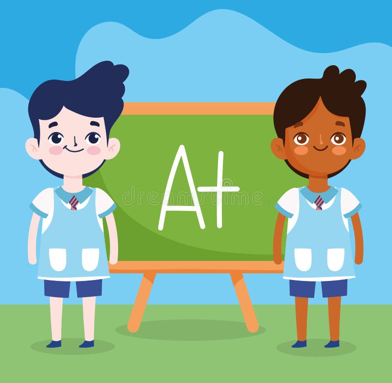 Back To School, Student Boys Chalkboard Elementary Education Cartoon ...