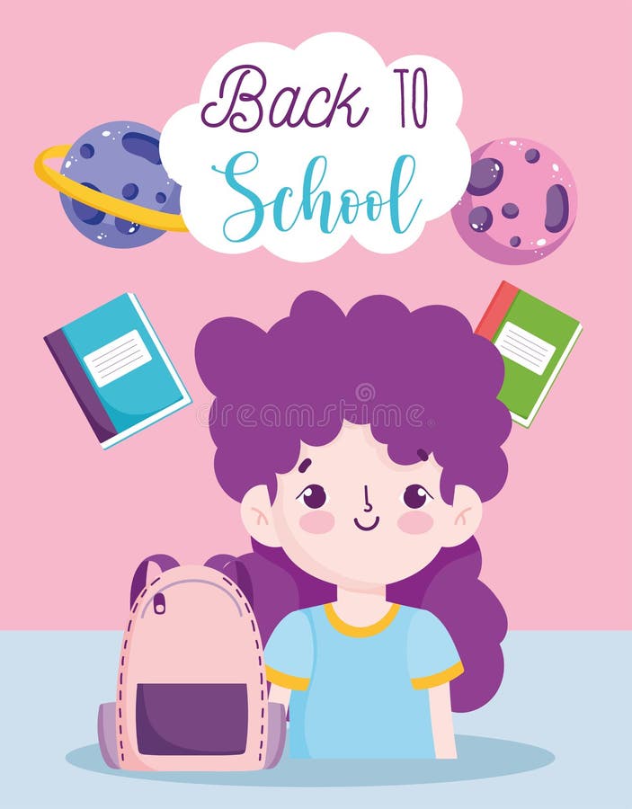 Back To School, Student Girl Backpack and Textbooks Elementary ...