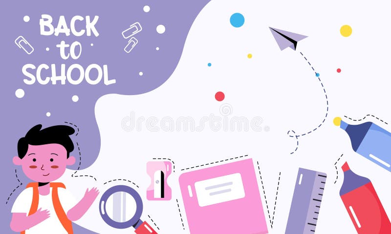 Back To School with Students and Stationery Vector Banner Stock ...