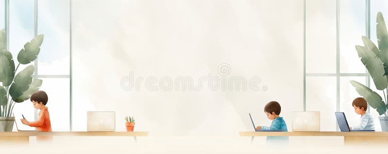 Back To School, Students Using Tablets and Laptops in a Modern ...