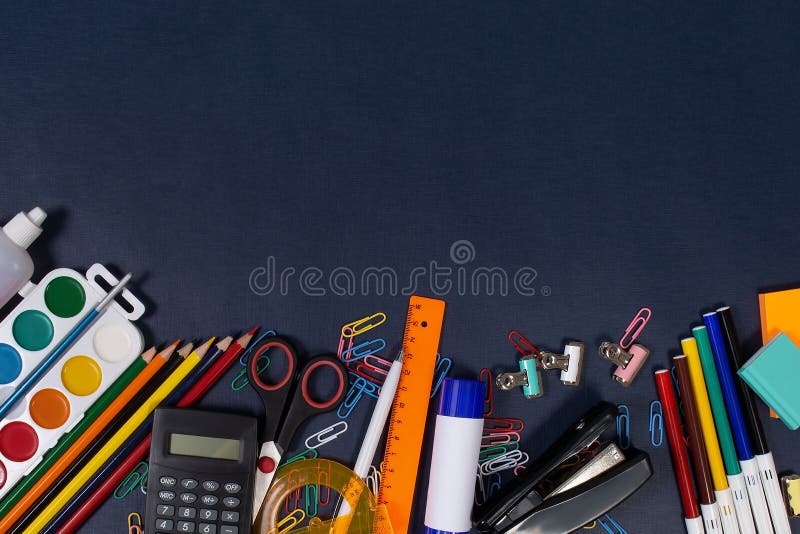Back To School. School Subjects on the Blue Table Stock Image - Image ...