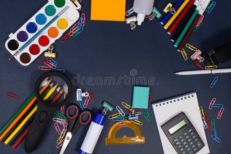 Back To School. School Subjects on the Blue Table Stock Photo - Image ...
