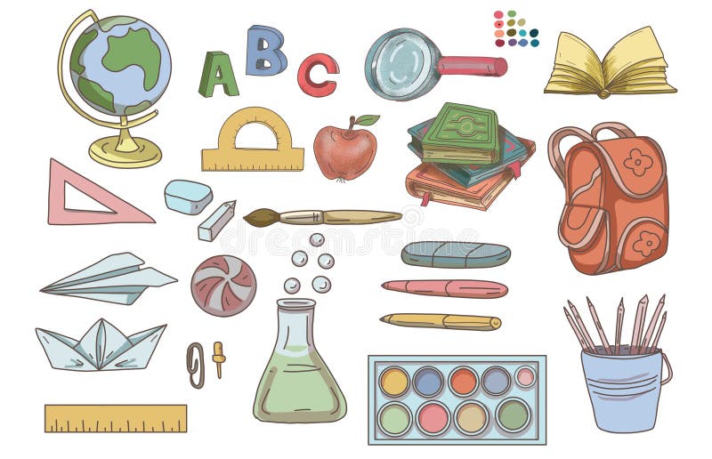 Back To School Subjects Lessons Study Backpack Books Globe Illustration ...