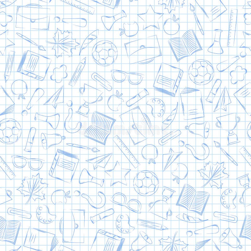 Back To School Supplies on a Sheet of Exercise Book Stock Vector ...