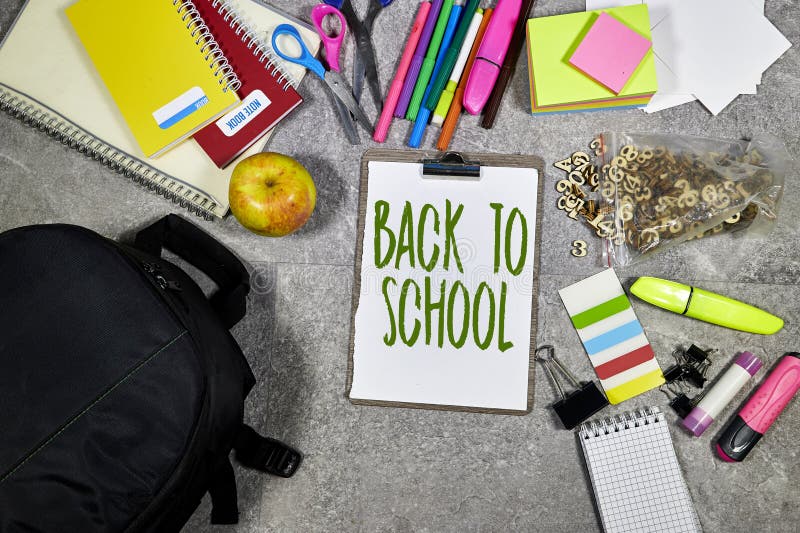 Back To School Supplies, with Text on Clipboard. Stock Photo - Image of ...