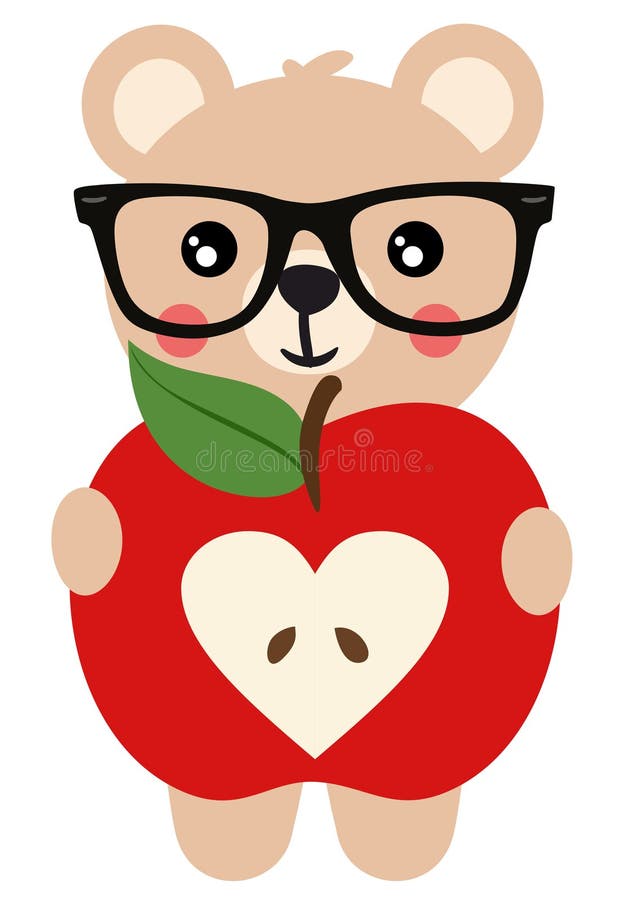 Back To School Teddy Bear Holding an Apple Stock Illustration ...