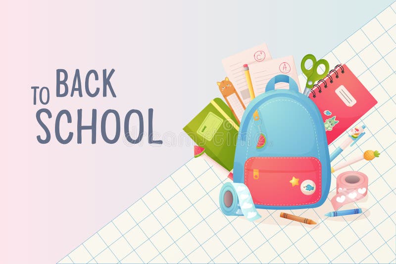 Back To School. Template, Banner Poster. Cartoon Backpack and School ...