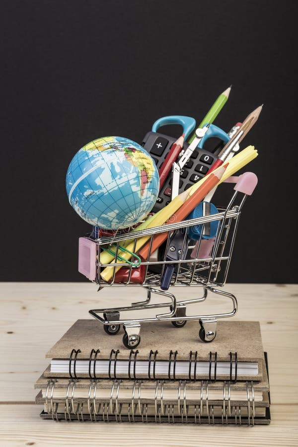 Back To School Template with Multiple Stationery in Trolley Stock Image ...