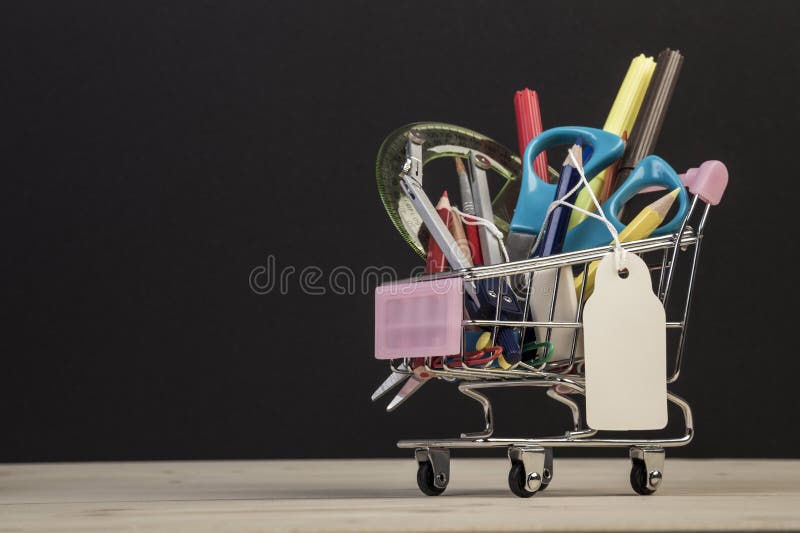 Back To School Template with Multiple Stationery in Trolley Stock Photo ...