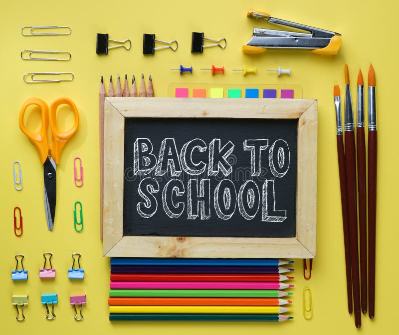 Stationary, Flat Lay Top View of Art Workplace, Wooden Table with ...