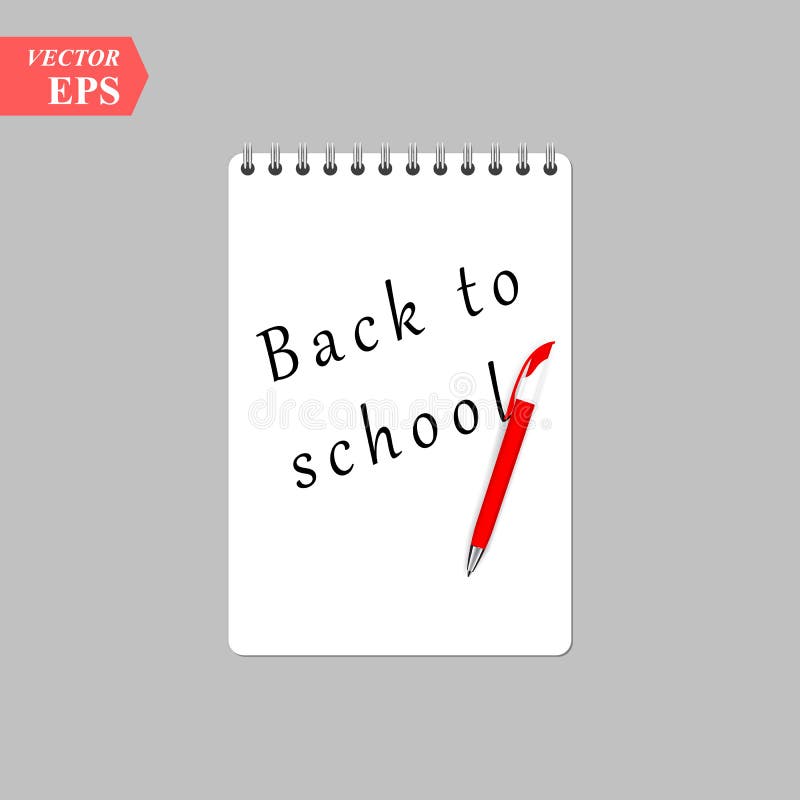 Back To School Text on Notebook Page with a Pen. Vector Illustration ...