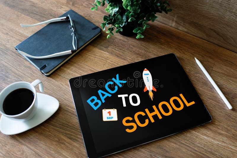 Back To School Text on Screen. Education and E-learning Concept. Stock ...