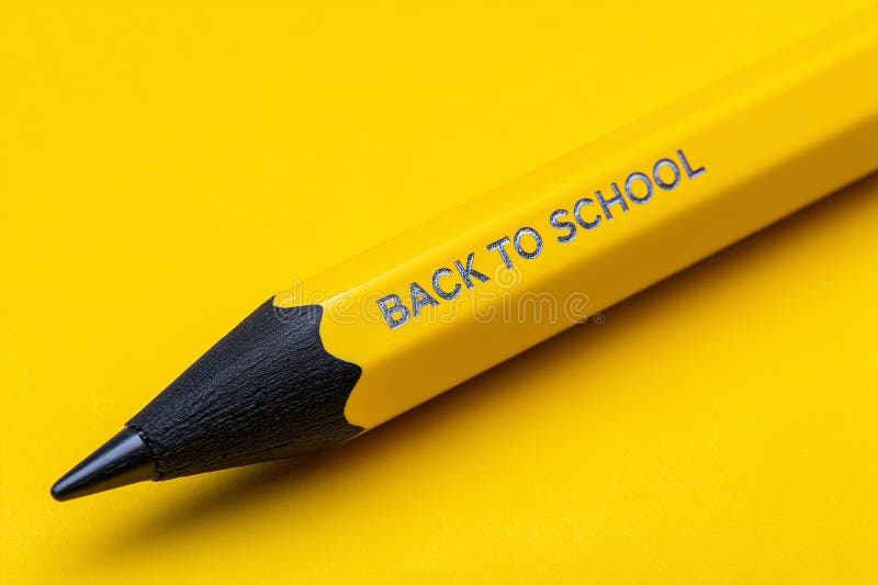 Back To School Text on Thick Black Pencil Tip, Yellow Pencil on Solid ...