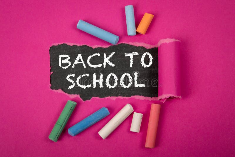 Back To School. Text Under Torn Purple Paper on a Blackboard Stock ...