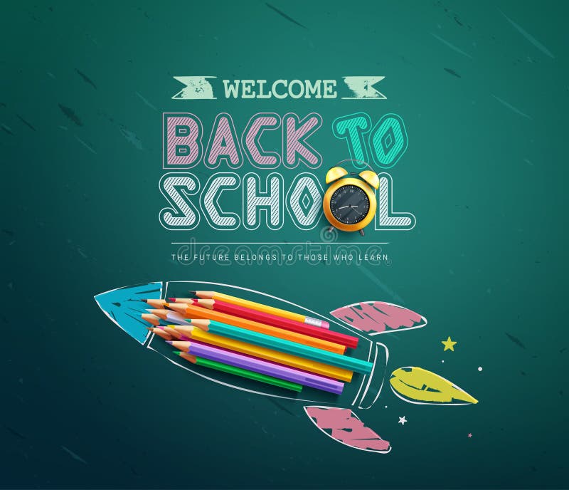 Back To School Text Vector Design. Back To School Greeting with Rocket ...
