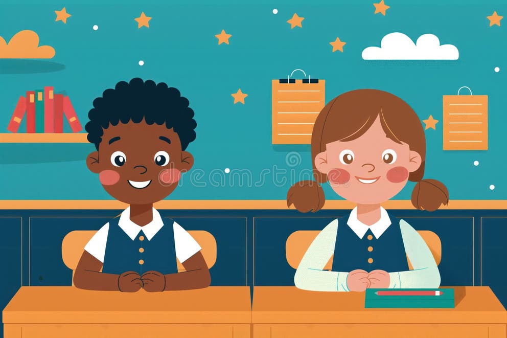 Back To School Theme Features Two Diverse Pupils Wearing Classy School Uniforms, Smiling at ...