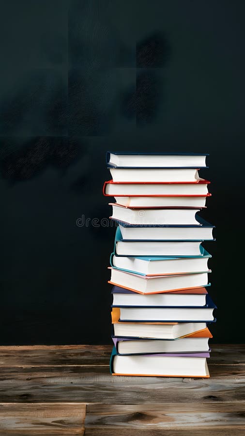 Back To School Theme Stack of Books Against Dark Background Stock ...