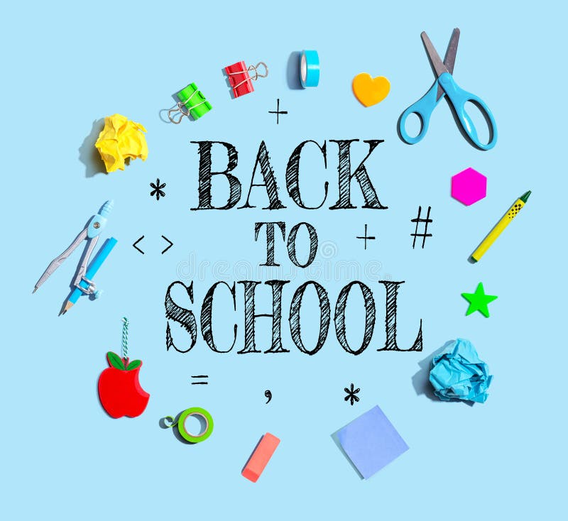 Back To School Theme with School Supplies - Flat Lay Stock Image ...