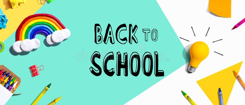 Back To School Theme with School Supplies - Flat Lay Stock Image ...