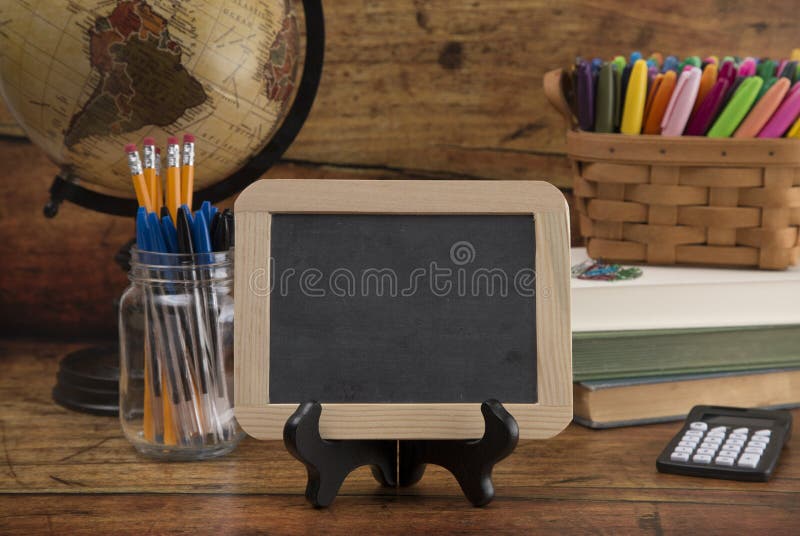 Back To School Themed Background on a Wooden Table Stock Image - Image ...