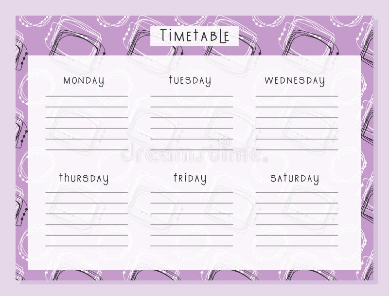 Back To School Timetable Abstract Doodle Hand Drawn. Classroom ...