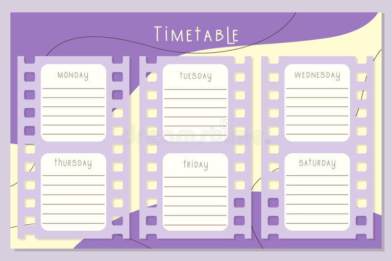 Back To School Timetable. Classroom Timetable with Film Frame. Plan ...
