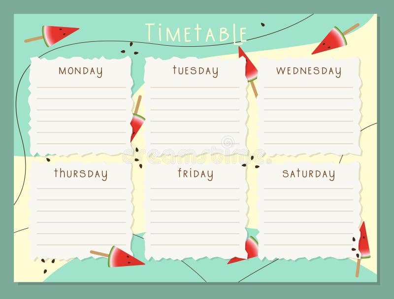 Back To School Timetable with Slice Watermelon. Classroom Timetable ...