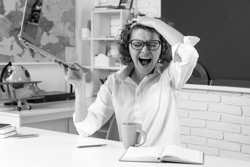 Back To School. Tired Screaming Teacher. Online Education and Learning ...