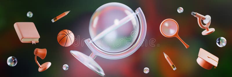 Back To School. Various Educational Objects Around a Glass Globe Stock ...