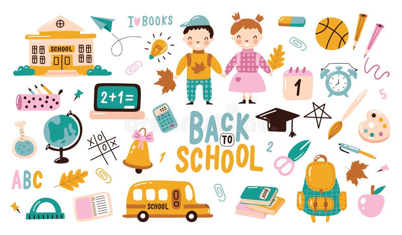 Back To School. Various Tools for Education. Hand Drawn Big Vector Set ...