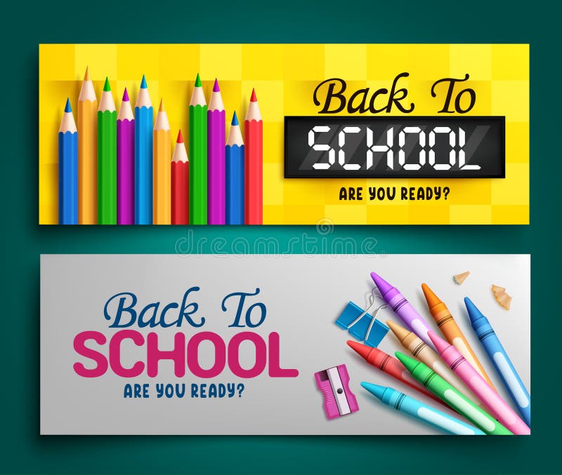 Back To School Vector Banner Set. Back To School Text with Educational ...