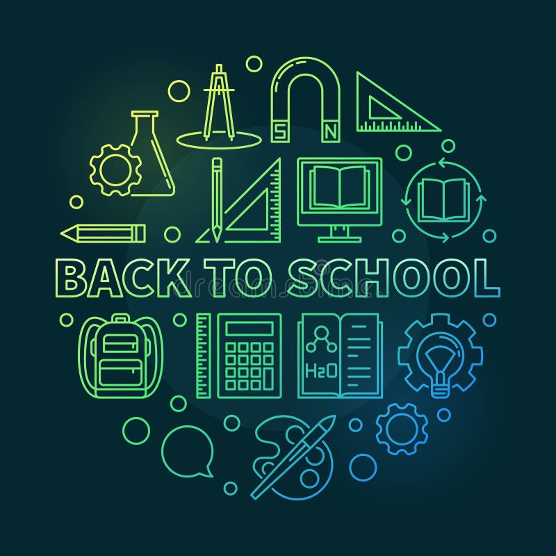 Back To School Concept Vector Outline Horizontal Blue Banner - Vector ...