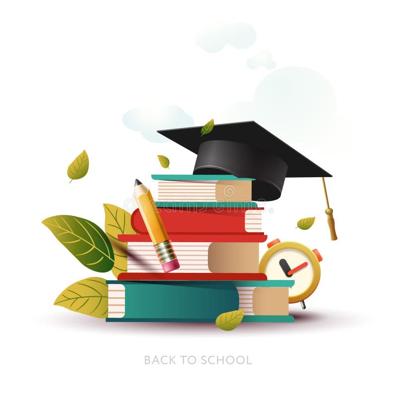 Back To School Vector Design. Educational Books and Graduation Cap ...