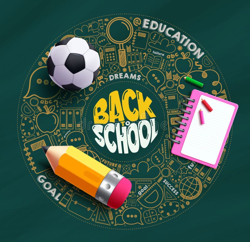 Back To School Vector Design. Back To School Text with Pencil, Soccer ...