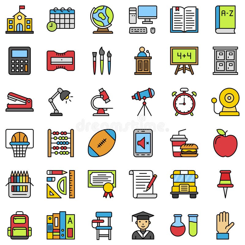 Back To School Vector Icon Set, Filled Style Stock Vector ...