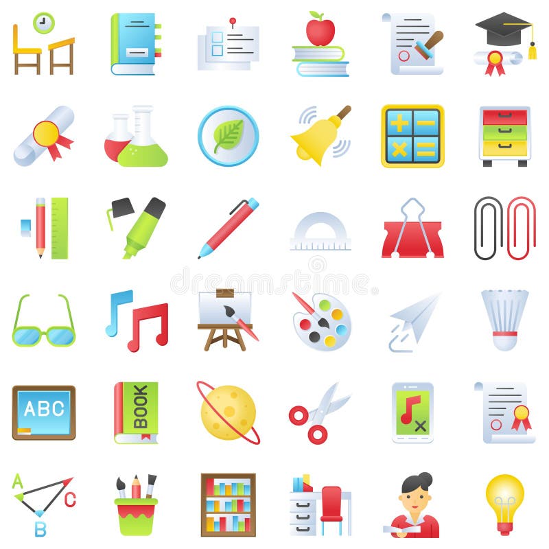 Back To School Vector Icon Set, Gradient Design Stock Vector ...
