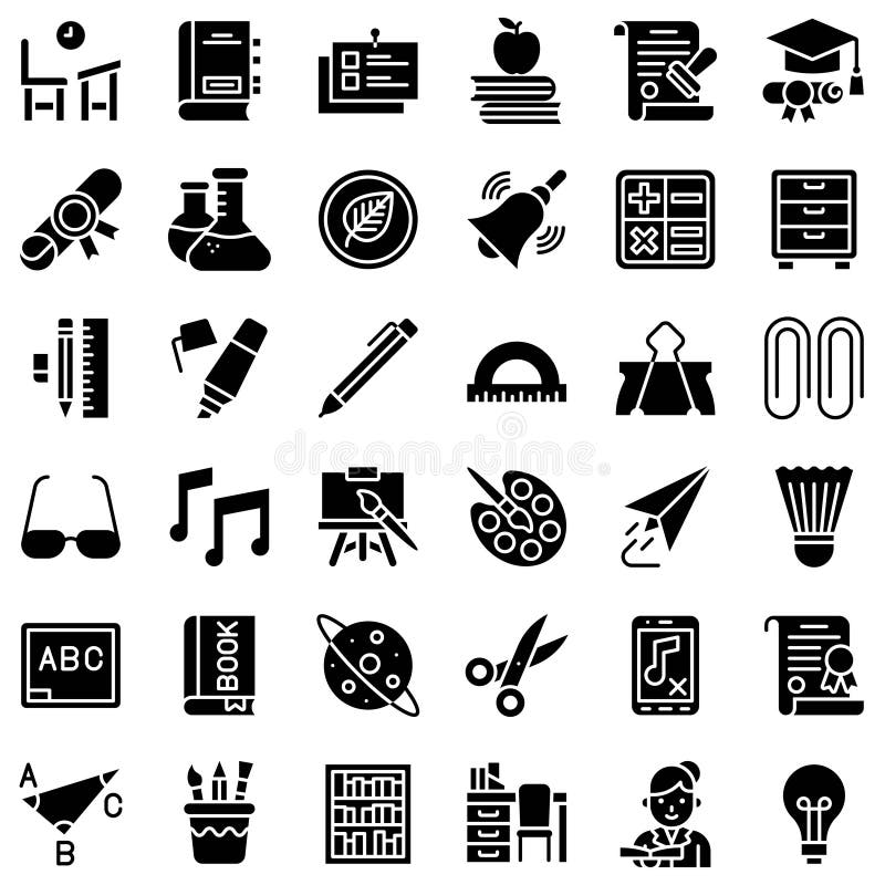 Back To School Vector Icon Set, Solid Design Stock Vector ...