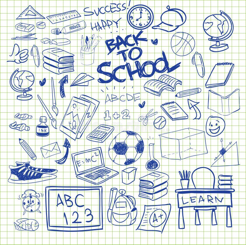 Back To School Supplies Sketchy Notebook Doodles Set with Lettering ...