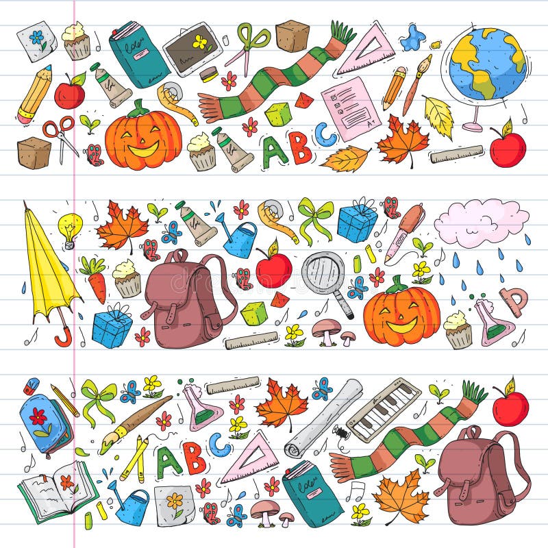 Back To School Vector Pattern. Education Icons for Children. Stock ...